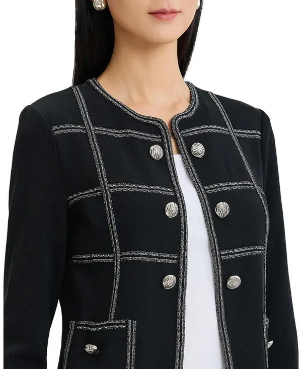 Ming Wang Heritage Grid Trim Knit Jacket