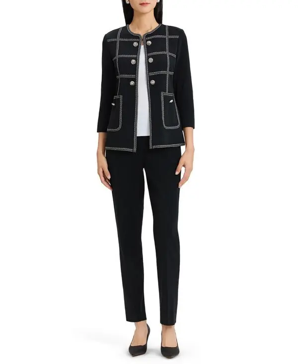 Ming Wang Heritage Grid Trim Knit Jacket