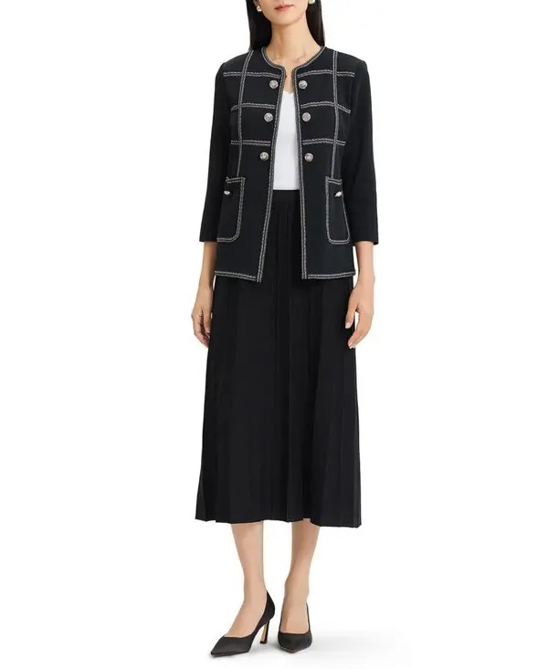 Ming Wang Heritage Grid Trim Knit Jacket