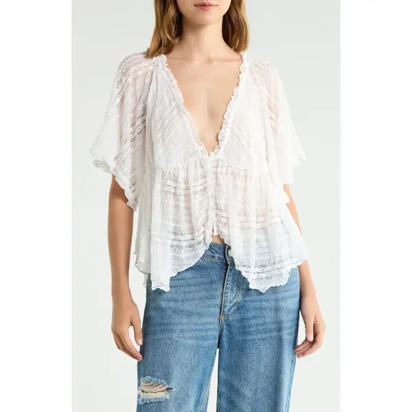 Free People In Your Dreams" Lace Top - Clean Ivory