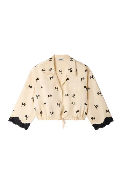 Sandro Cropped Floral Embroidered Shirt