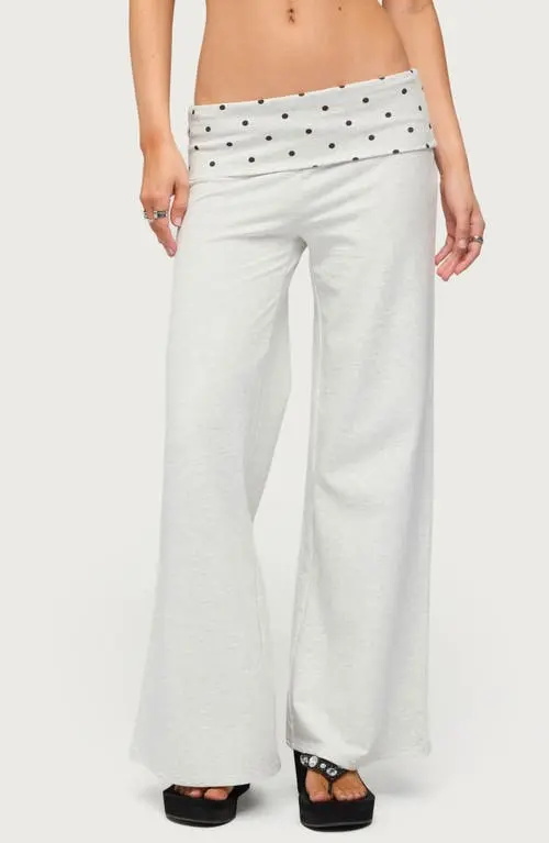 EDIKTED Reeva Polka Dot Foldover Flared Pants - Light-gray-melange