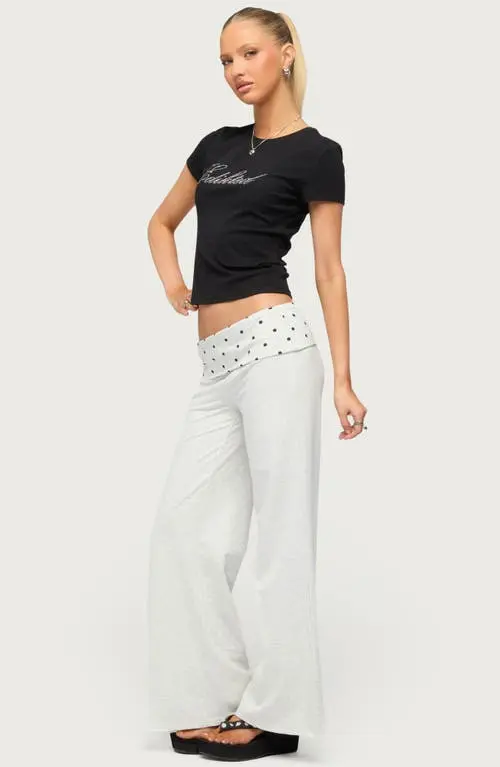 EDIKTED Reeva Polka Dot Foldover Flared Pants