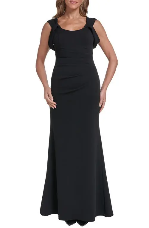 Eliza J Drape Detail Stretch Crepe Mermaid Gown - Black