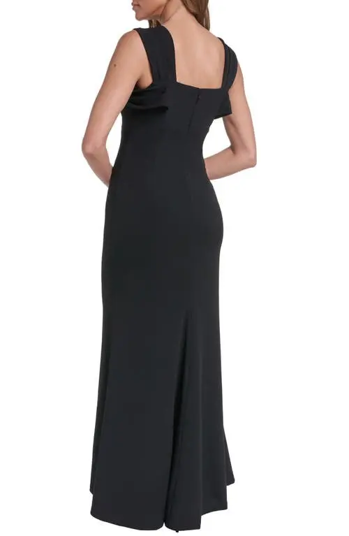 Eliza J Drape Detail Stretch Crepe Mermaid Gown