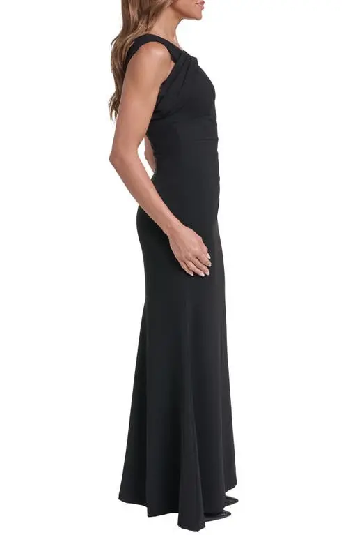 Eliza J Drape Detail Stretch Crepe Mermaid Gown