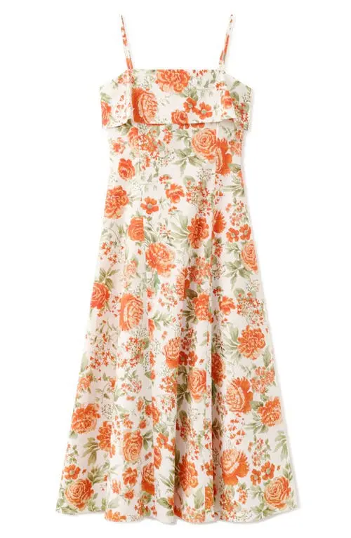Mango Floral Print Flared Midi Dress