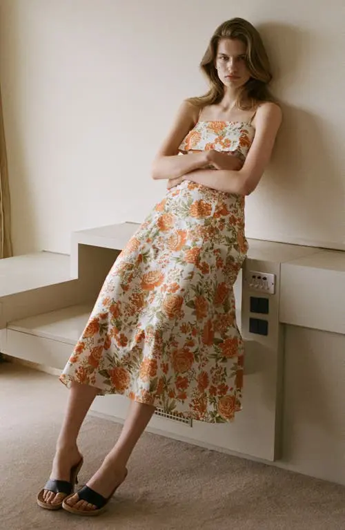 Mango Floral Print Flared Midi Dress