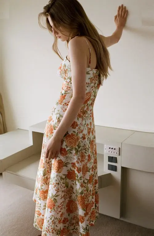Mango Floral Print Flared Midi Dress