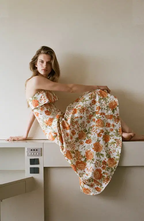 Mango Floral Print Flared Midi Dress