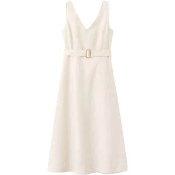 Mango Belted Linen Midi Dress - Ecru
