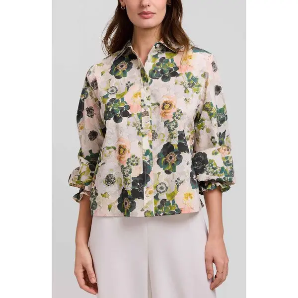 Foxcroft Vivienne Bouquet Cotton Poplin Button-up Shirt
