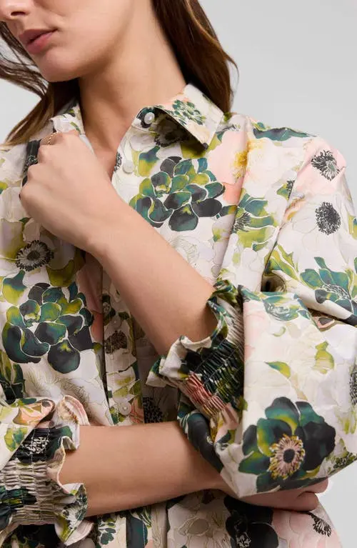 Foxcroft Vivienne Bouquet Cotton Poplin Button-up Shirt