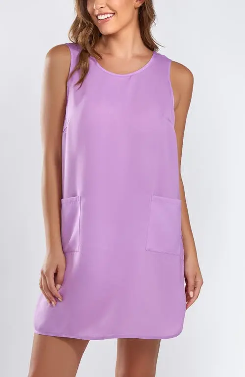 ICOLLECTION Satin Sleeveless Dress With Pockets - Purple