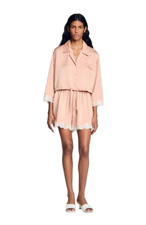 Sandro Shirt Embellished With Rhinestones - Nude