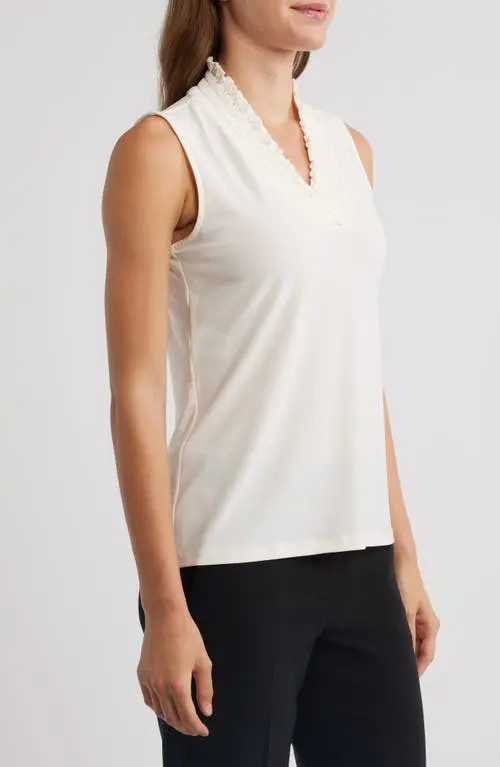 Anne Klein Smocked Neck Tank - White Dove