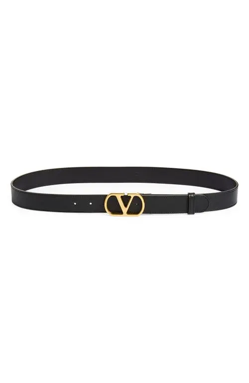 Valentino Garavani Vlogo Buckle Signature Leather Belt - Black