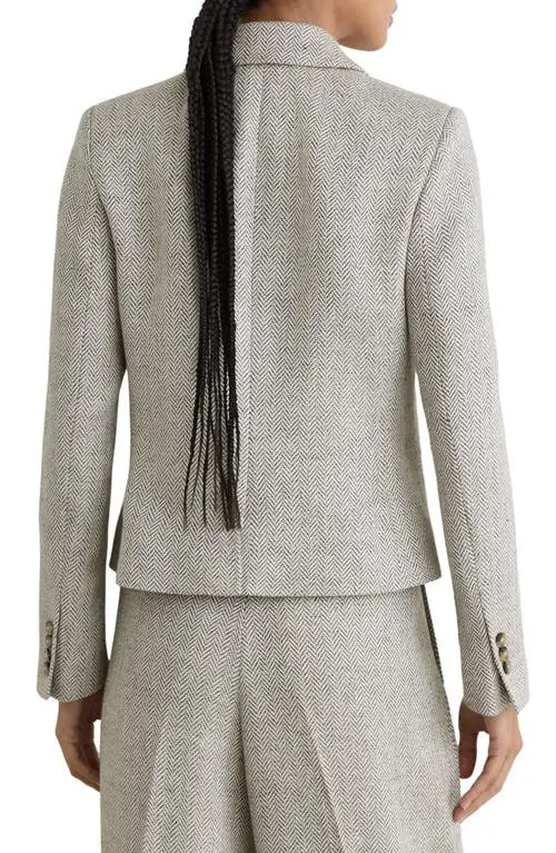 REISS Ezra Herringbone Cropped Blazer