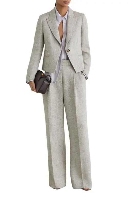 REISS Ezra Herringbone Cropped Blazer
