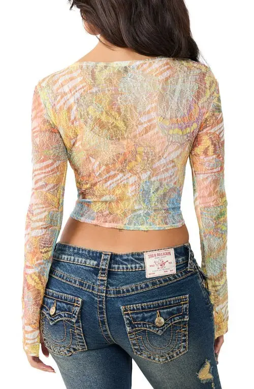 True Religion Butterfly Logo Boat Neck Lace Top
