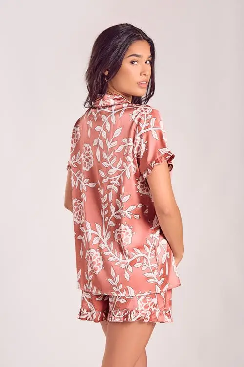 ICOLLECTION Satin Nightgown With Ruffle Neckline
