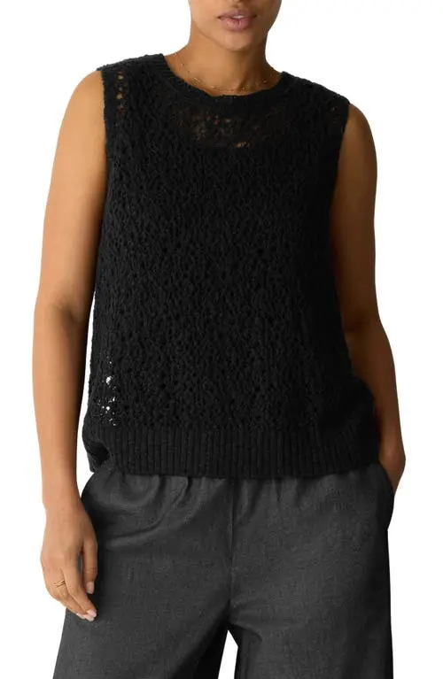 Eileen Fisher Organic Cotton Pointelle Shell - Black
