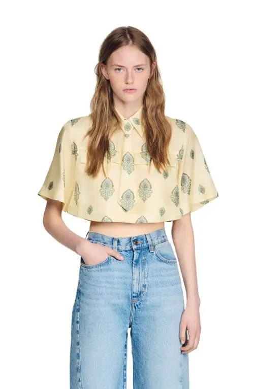 Sandro Paisley Print Crop Top