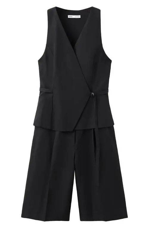 Mango Tailored Wrap Jumpsuit With Wide Legs - Black