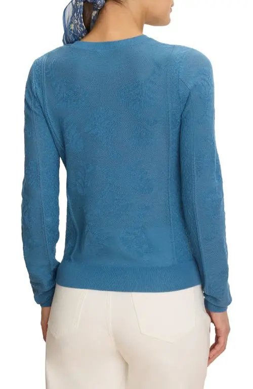 NIC+ZOE Floral Jacquard Lace Inset Pointelle Sweater - Blue Chill