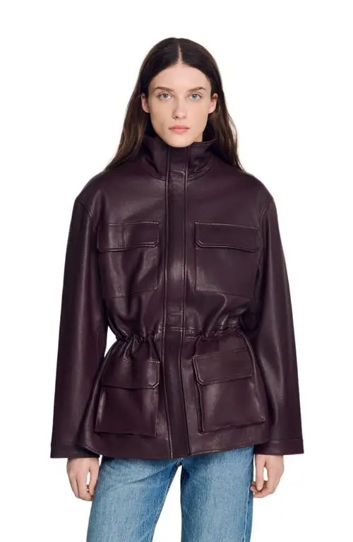 Sandro Oversized Leather Collar Jacket