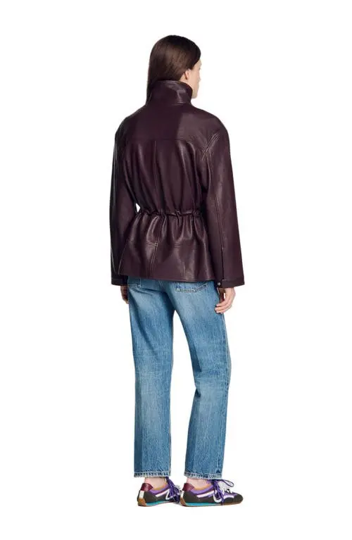 Sandro Oversized Leather Collar Jacket