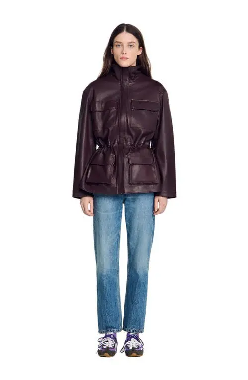 Sandro Oversized Leather Collar Jacket