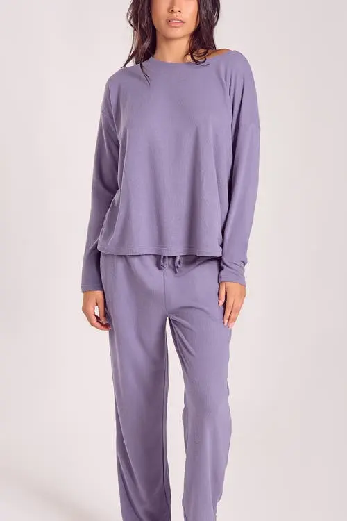 ICOLLECTION Waffle Knit Sleep Set With Drawstring Pants