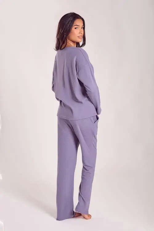 ICOLLECTION Waffle Knit Sleep Set With Drawstring Pants