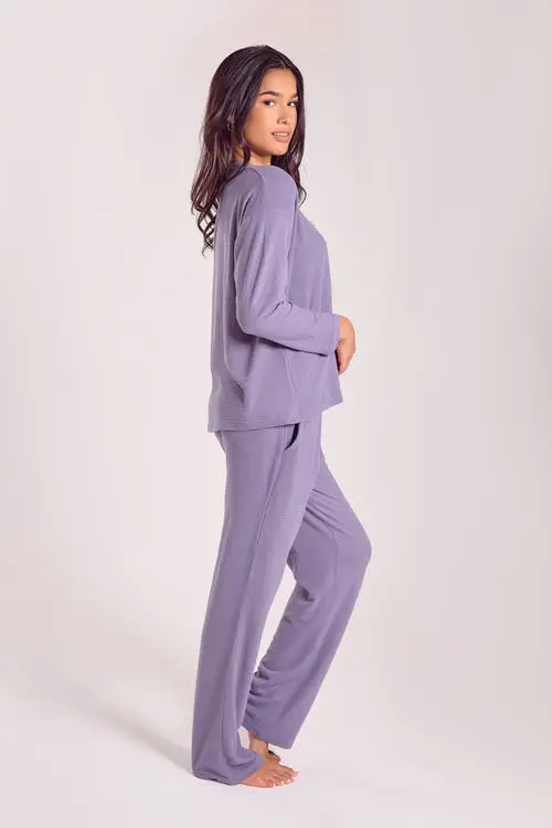ICOLLECTION Waffle Knit Sleep Set With Drawstring Pants