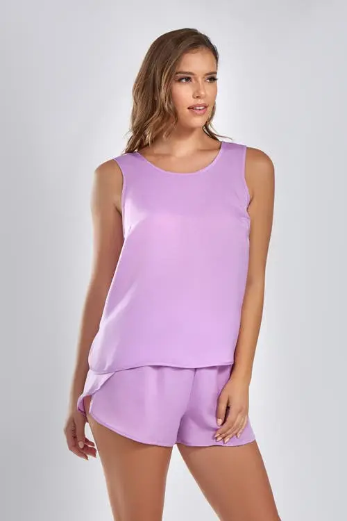ICOLLECTION Satin Sleeveless Top And Shorts Set