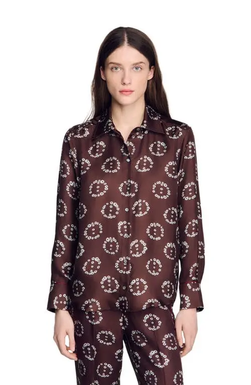 Sandro Floral Print Silk Shirt