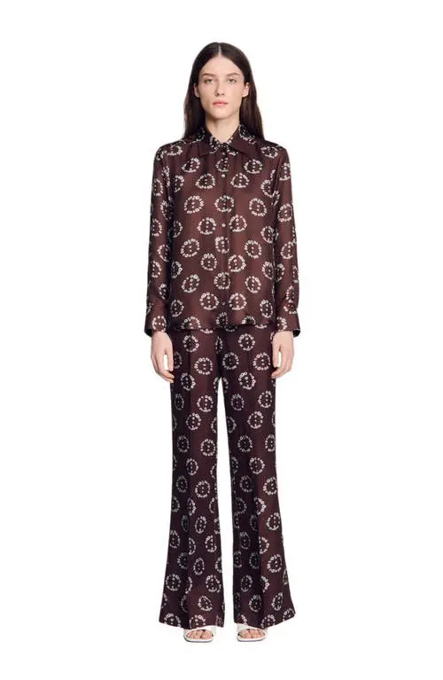 Sandro Floral Print Silk Shirt