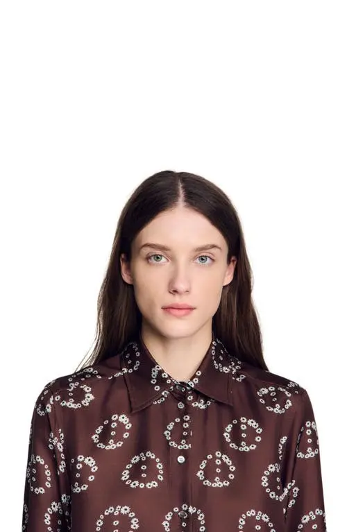 Sandro Floral Print Silk Shirt