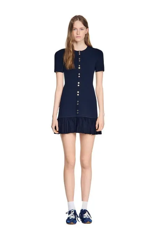 Sandro Short Knit Dress With Ruffles