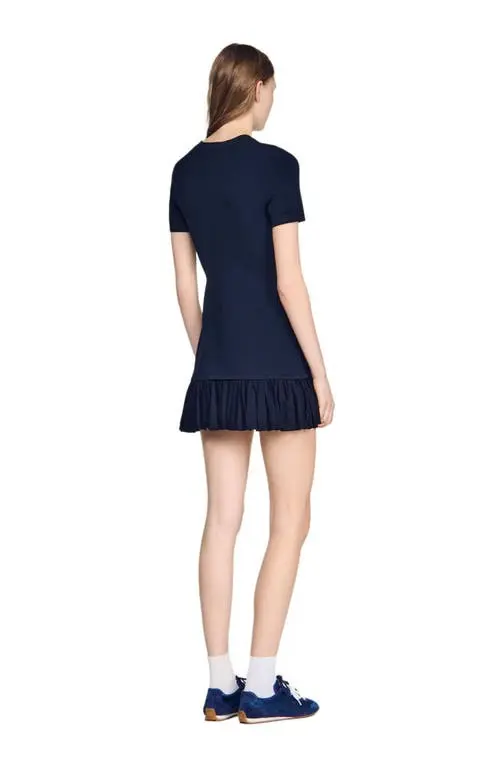 Sandro Short Knit Dress With Ruffles