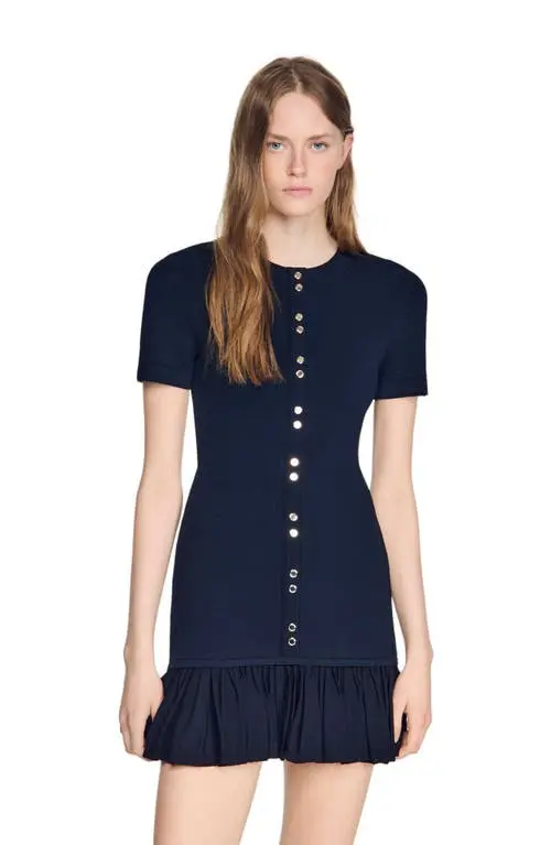 Sandro Short Knit Dress With Ruffles