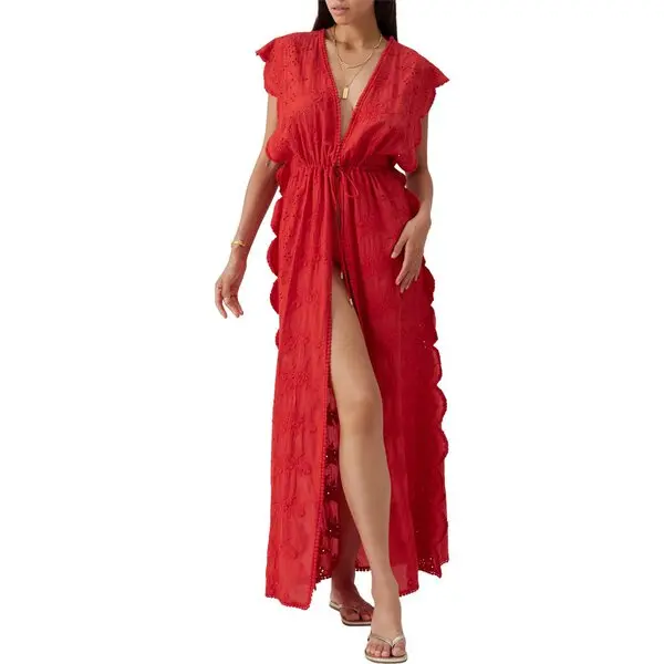 Melissa Odabash Talitha Embroidered Eyelet Cotton Cover-up Dress - Red