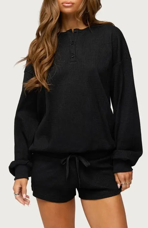 EDIKTED Baila Waffle Henley Top - Black