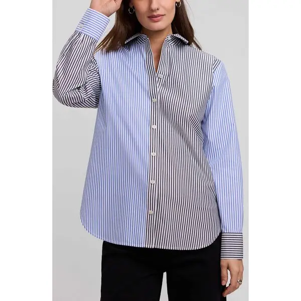 Foxcroft Meghan Colorblock Stripe Cotton Button-up Shirt