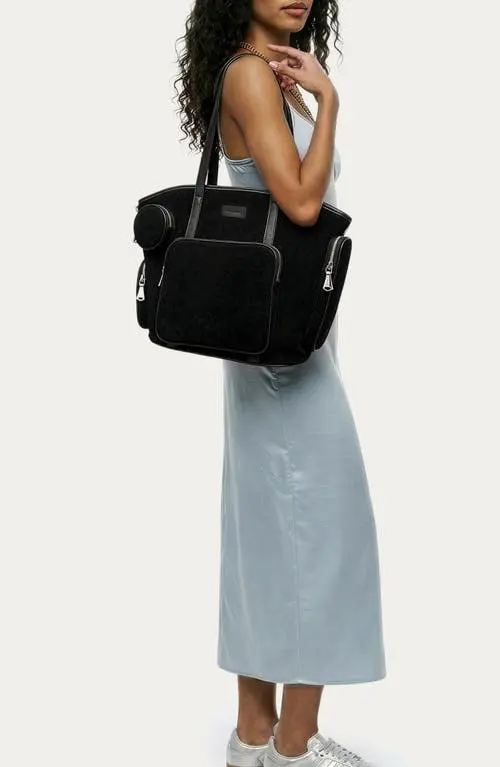 AIMEE The Skipper Cargo Leather Tote - Black Suede