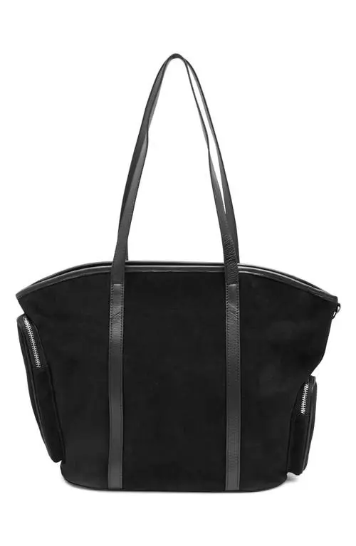 AIMEE The Skipper Cargo Leather Tote - Black Suede
