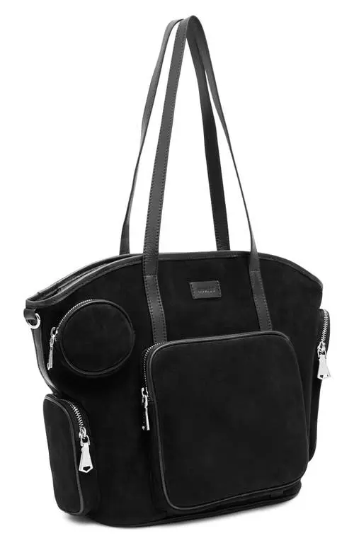 AIMEE The Skipper Cargo Leather Tote - Black Suede