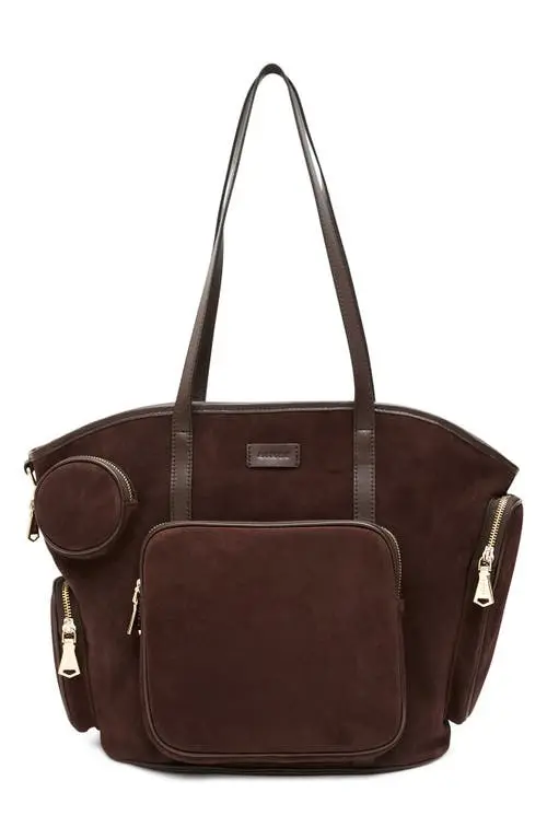 AIMEE The Skipper Cargo Leather Tote - Fudge Suede