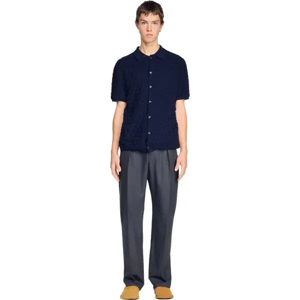 Sandro Terry Knit Shirt - Navy Blue